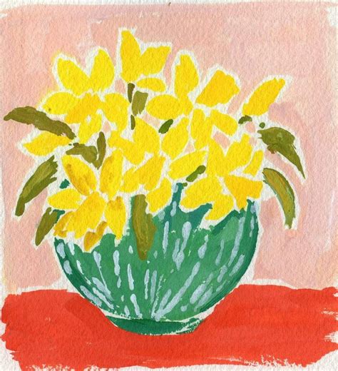 Small Daffodils Study In Pink And Red Flower Art Spring Flower Art