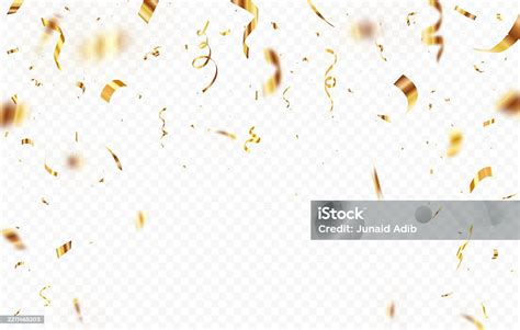 떨어지는 반짝이는 황금 색종이 조각은 투명 배경에 고립되어 있습니다 기념일 또는 생일 디자인 템플릿 반짝이는 카니발 장식입니다 0명에 대한 스톡 벡터 아트 및 기타 이미지
