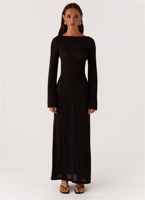 Olivia Long Sleeve Maxi Dress Black Peppermayo