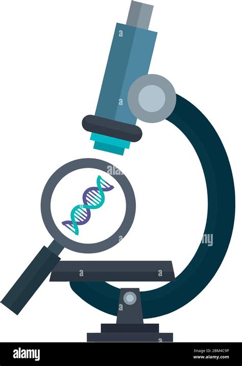 Microscope Laboratory With Dna Structure And Magnifying Glass Stock