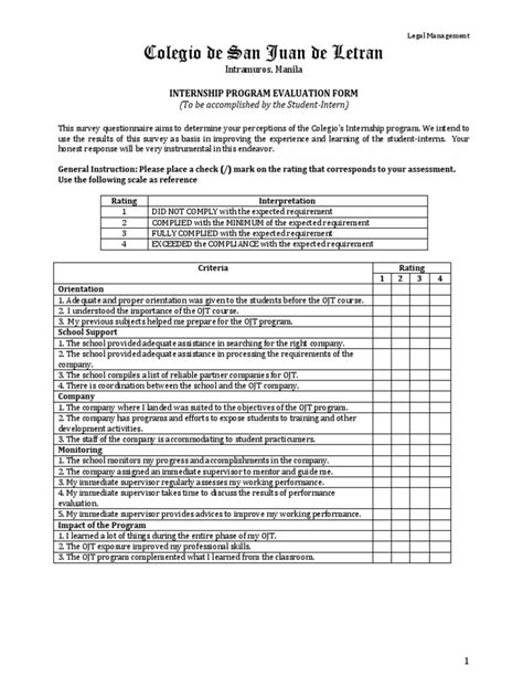Internship Program Evaluatio Form Pdf Program Evaluation Cognition