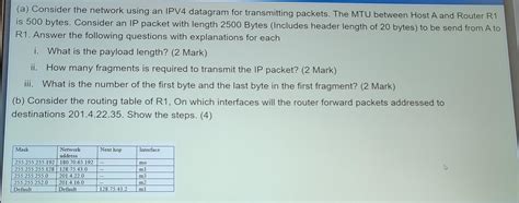 Solved A Consider The Network Using An Ipv4 Datagram For