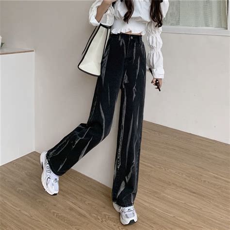 กางเกงยีนขากว้าง เอวสูง ทรงตรง ทรงหลวม สีมัดย้อม พลัสไซซ์ แฟชั่นฤดูใบไม้ร่วง และฤดูหนาว สําหรับ