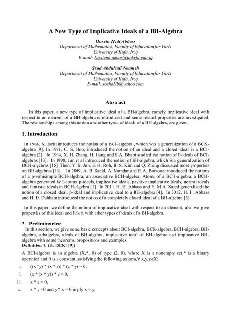 Pdf A New Type Of Implicative Ideals Of A Bh Algebra