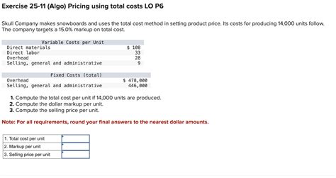 solved exercise 25 11 algo pricing using total costs lo p6