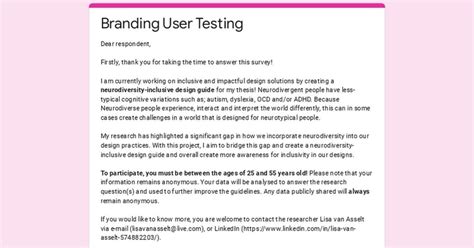 Branding User Testing Thesis R Design