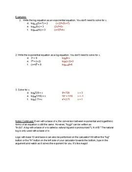 Intro To Logarithms Guided Notes Answer Key By Ms Yaeger Math TPT