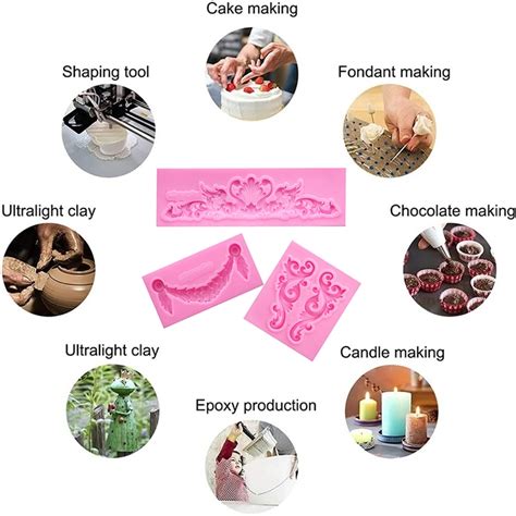 2 Pcs 퐁당 케이크 실리콘 금형 중공 양각 테두리 프레임 레트로 사진 프레임 금형 1 5th 17 153