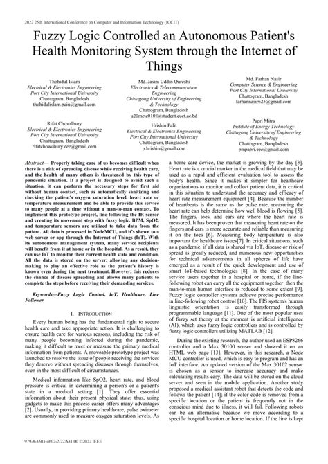 Pdf Fuzzy Logic Controlled An Autonomous Patients Health Monitoring
