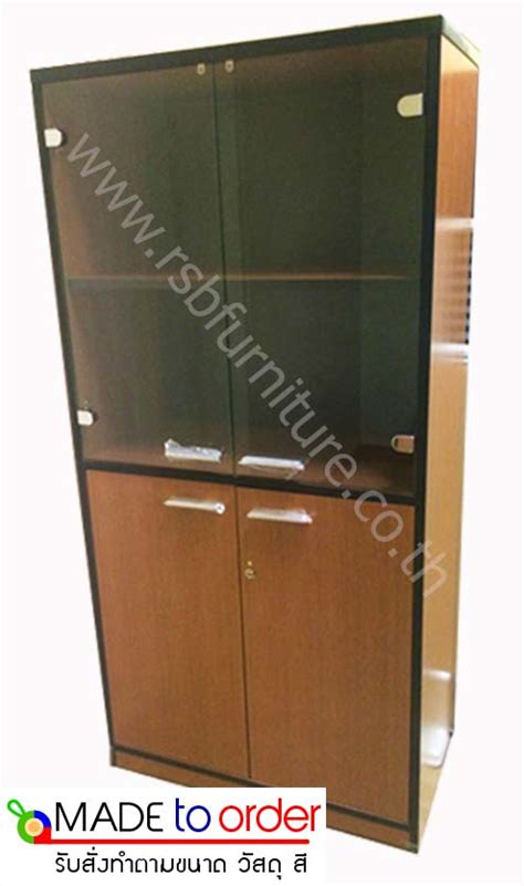 ตู้เอกสาร 4 ชั้น 2 ชั้นบนบานเปิดกระจก 2 ชั้นล่างบานเปิดทึบ ขนาด 80 X 40 สูง 160 Cm เมลามีน รหัส