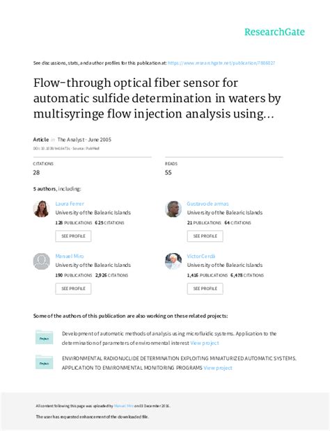 Pdf Flow Through Optical Fiber Sensor For Automatic Sulfide Determination In Waters By
