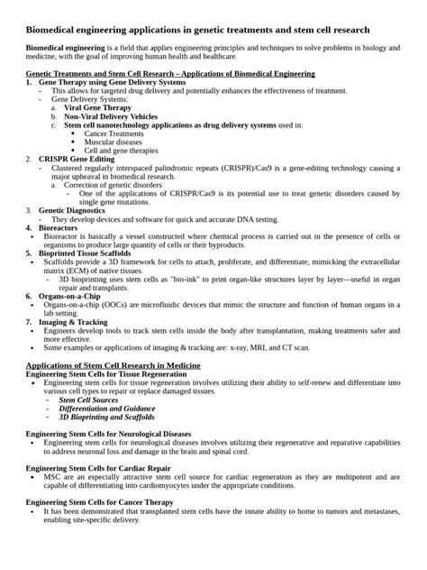 Biomedical Engineering Applications In Stem Cell Research And Genetic Treatments Pdf Stem