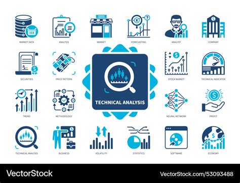 Technical Analysis Solid Icon Set Royalty Free Vector Image
