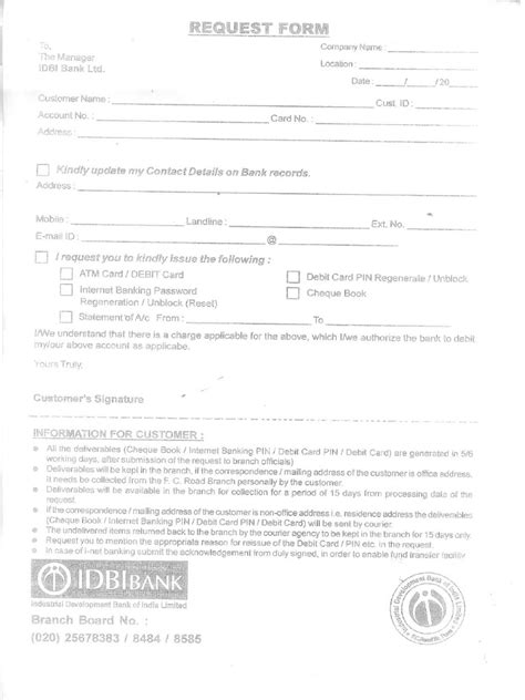 Idbi Request Form Pdf