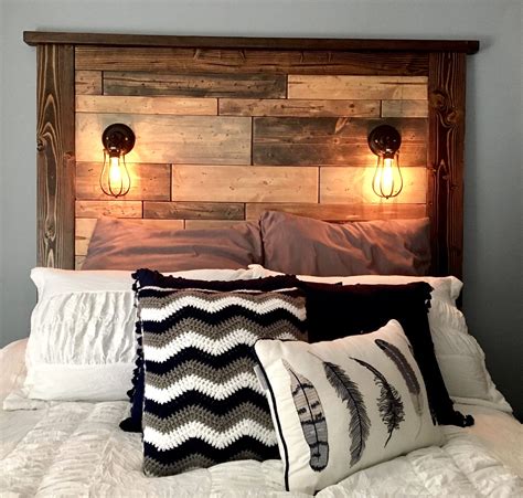 Pallet Style Headboard With Lights By Knotty Timber Co M