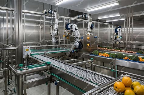 Automated Food Processing Line With Robots Premium Ai Generated Image