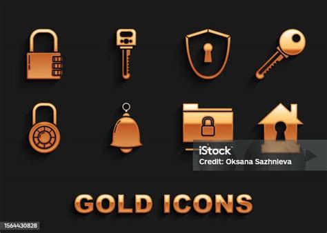 벨 울리기 열쇠 보호 대상 집 Ftp 폴더 및 잠금 장치 안전 콤비네이션 휠 열쇠 구멍이 있는 방패 및 아이콘을 설정합니다 벡터 강철에 대한 스톡 벡터 아트 및 기타 이미지