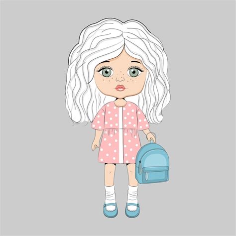 Симпатичная мультяшная девочка кукла Векторная иллюстрация Премиум векторы