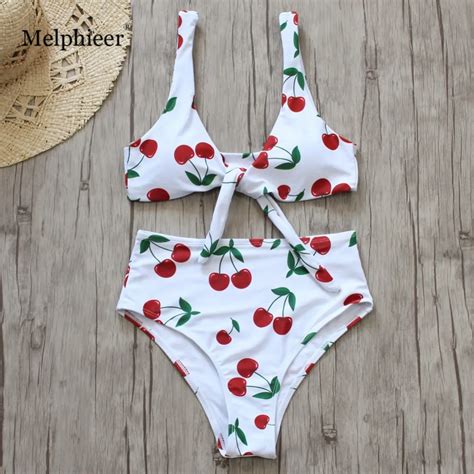 Tropical Plant Print Bikini High Waist Swimsuit Pads Bathing Suit