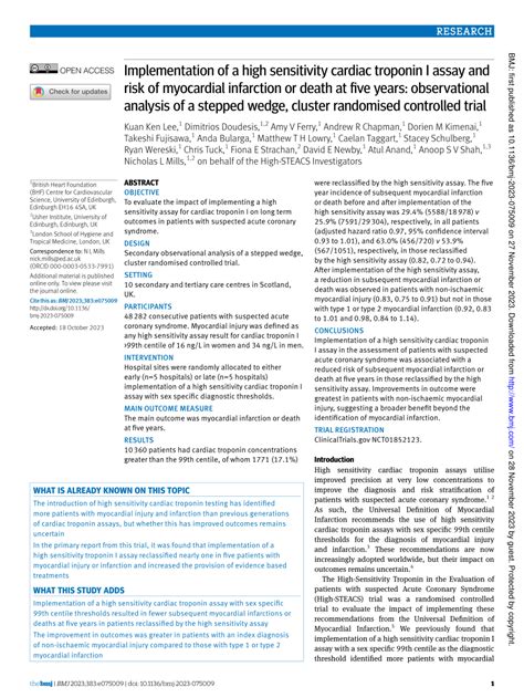 Pdf Implementation Of A High Sensitivity Cardiac Troponin I Assay And