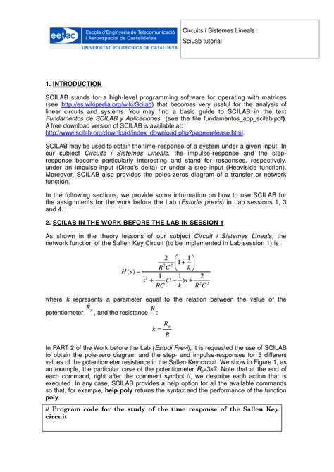 Scilab Tutorial Circuits I Sistemes Lineals SciLab Tutorial 1