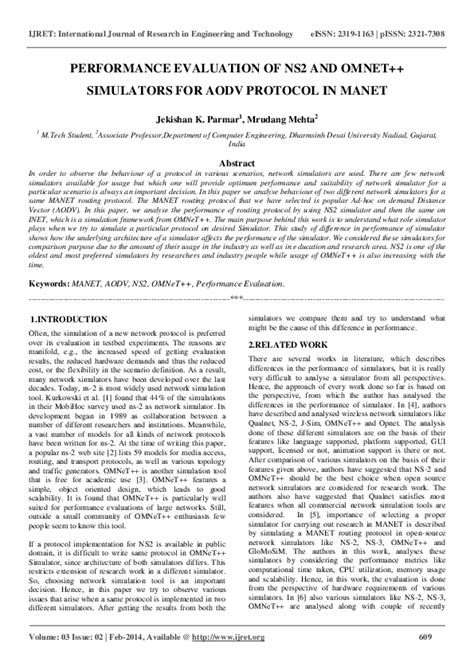 Pdf Performance Evaluation Of Ns2 And Omnet Simulators For Aodv Protocol In Manet
