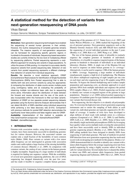 Pdf A Statistical Method For The Detection Of Variants From Next