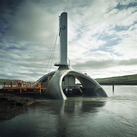 A Tidal Energy System Being Installed In A River Estuary Premium Ai Generated Image