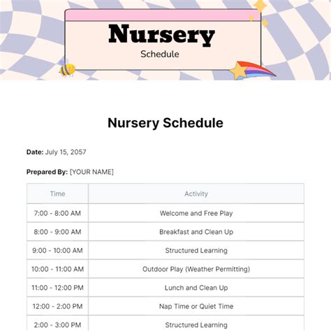 Free Nursery Schedule Template To Edit Online