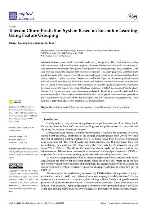 pdf telecom churn prediction system based on ensemble learning using feature grouping