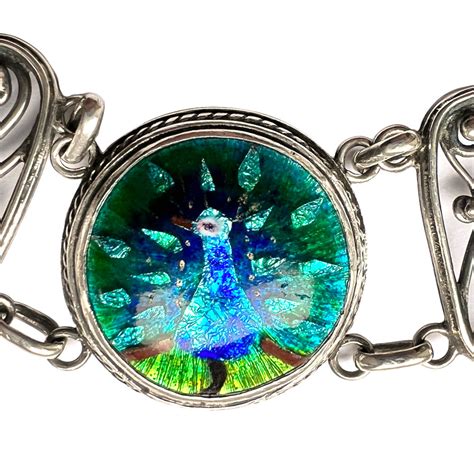 Arts And Crafts Silver Enamel Peacock Bracelet Attributed To C R