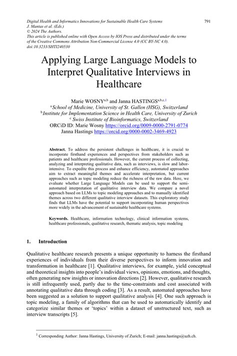 Pdf Applying Large Language Models To Interpret Qualitative Interviews In Healthcare