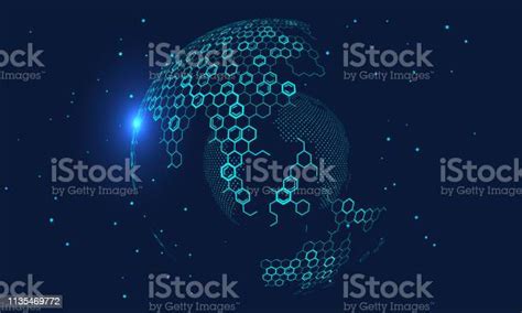 하이테크 클라우드 컴퓨팅 및 인터넷 빅 데이터를 나타내는 육각형 벡터 그리드 글로브 0명에 대한 스톡 벡터 아트 및 기타 이미지 0명 3차원 형태 개념 Istock