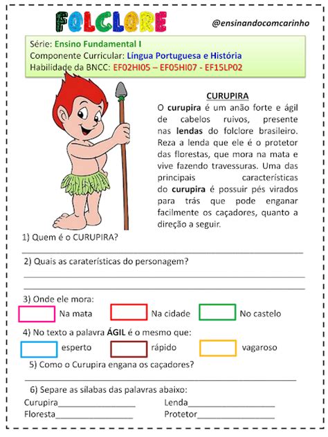 Exercício Para Trabalhar A Lenda Do Curupira De Acordo Com A Bncc