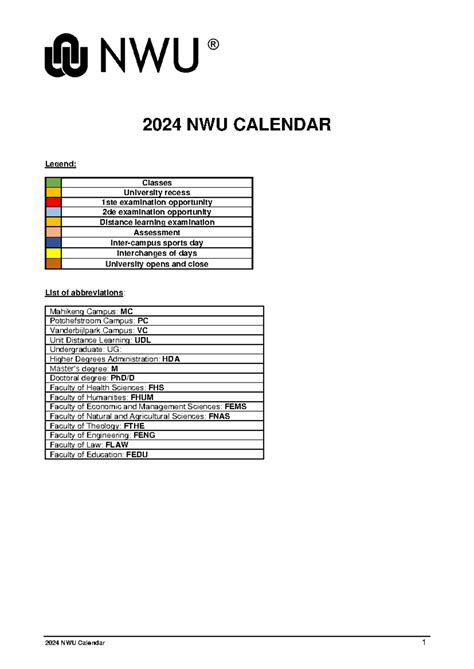 20231215 2024 Nwu Calendar V2 2024 Nwu Calendar Legend Classes