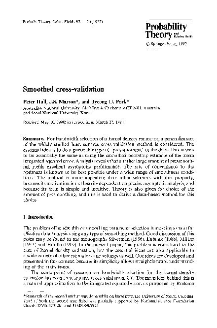 Pdf Smoothed Cross Validation