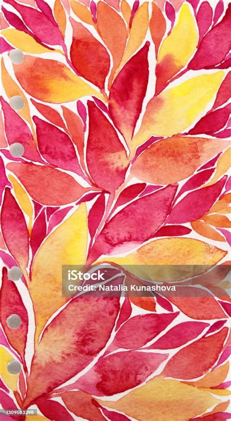 수채화 레드 오렌지 노란색 단풍 분기 잎 추상적 인 배경 벽지 카드 스케치북 색칠 공부를 위한 손으로 그린 크리에이티브 일러스트레이션 0명에 대한 스톡 벡터 아트 및 기타