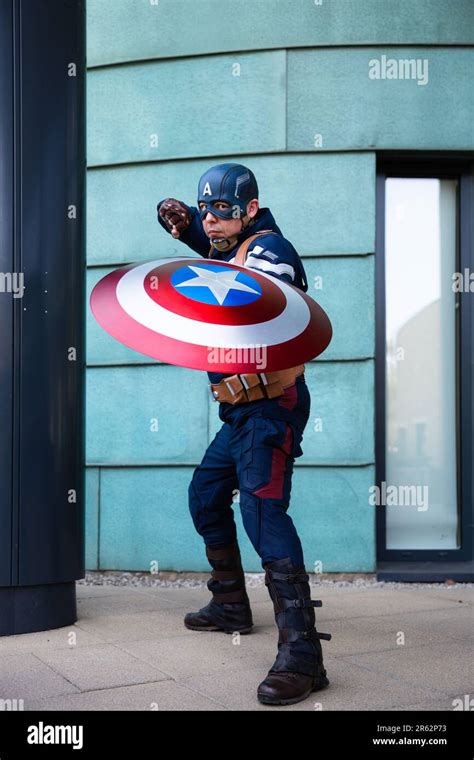 Harrogate Uk June 3 2023 A Male Cosplayer Wearing A Captain