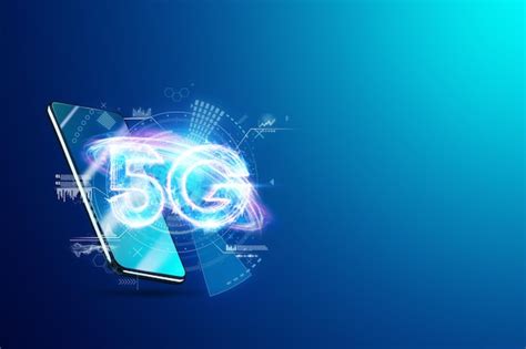 스마트폰은 5g 홀로그램 모바일 기술 창의적인 배경을 빛냅니다 5g 네트워크 개념 고속 모바일 인터넷 차세대 네트워크 혼합 매체 3d 렌더링 3d 그림입니다