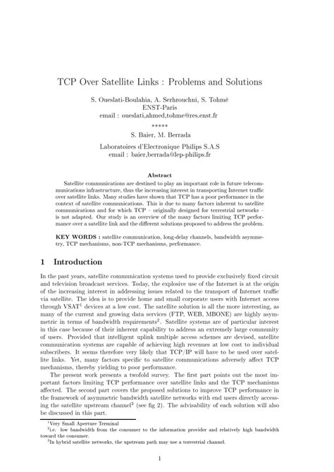 Pdf Tcp Over Satellite Links Problems And Solutions