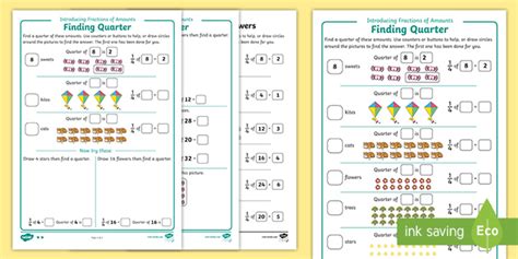 Introducing Fractions Of Amounts Finding One Quarter Differentiated