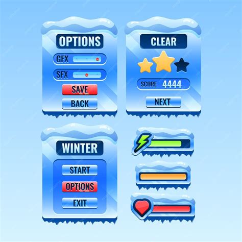 Premium Vector Set Of Gui Winter Christmas Board Menu Pop Up And Icon Bar For Game Ui Asset