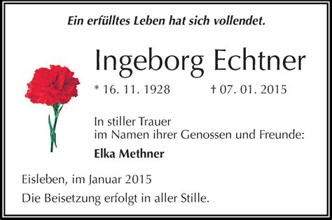 Traueranzeigen Von Ingeborg Echtner Abschied Nehmen De