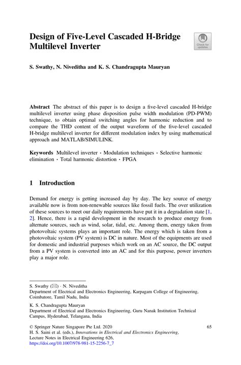Pdf Design Of Five Level Cascaded H Bridge Multilevel Inverter
