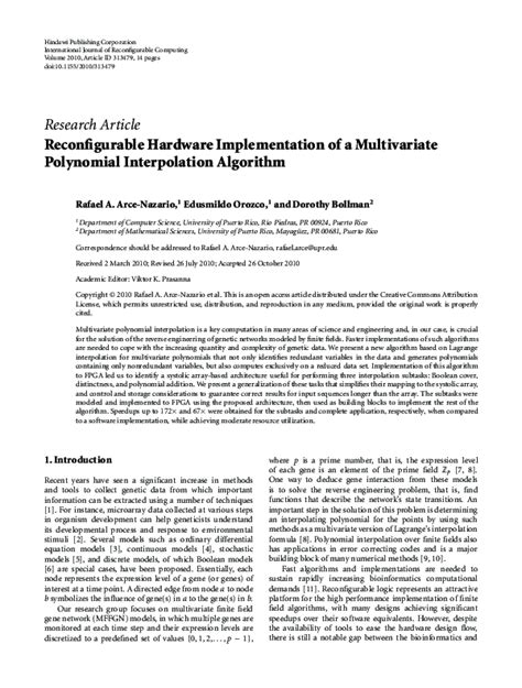Pdf Reconfigurable Hardware Implementation Of A Multivariate Polynomial Interpolation Algorithm