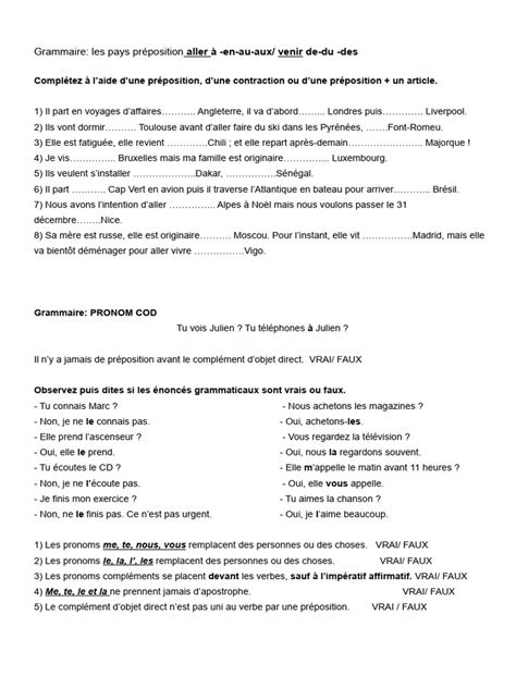 Pronom Complement Direct Indirects Pdf Language Arts And Discipline Art