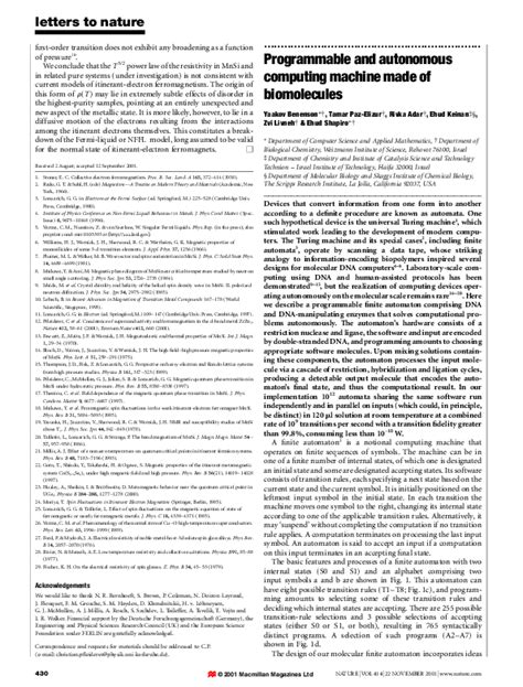 Pdf Programmable And Autonomous Computing Machine Made Of Biomolecules