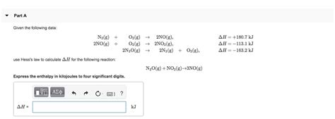 solved part a given the following data n2 g 2 g2no g