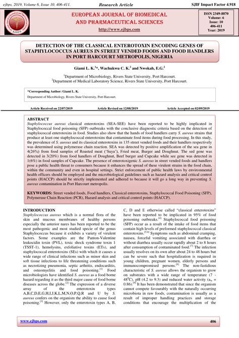 Pdf Detection Of The Classical Enterotoxin Encoding Genes Of Staphylococcus Aureus In Street