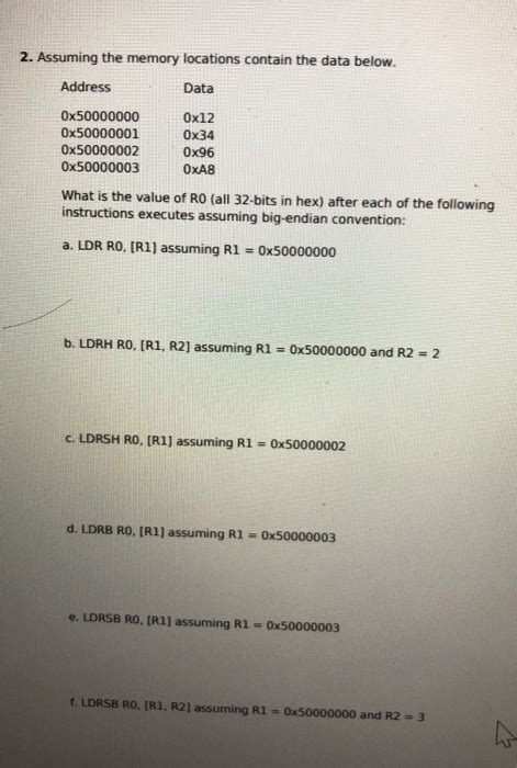 solved 2 assuming the memory locations contain the data